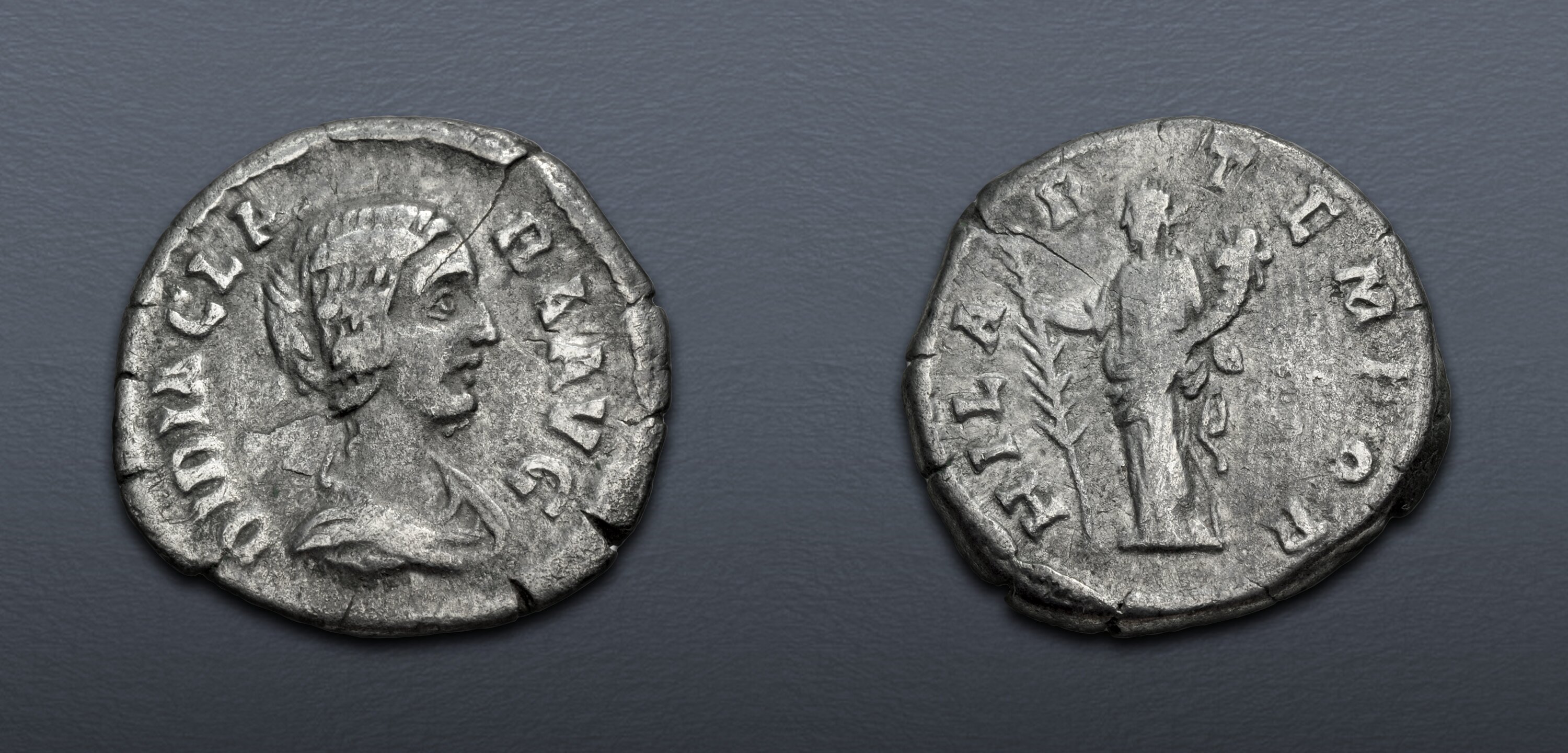 Didia Clara. Augusta, AD 193. AR Denarius (18mm, 2.60 g, 12h). Rome mint. Struck under Didius ...