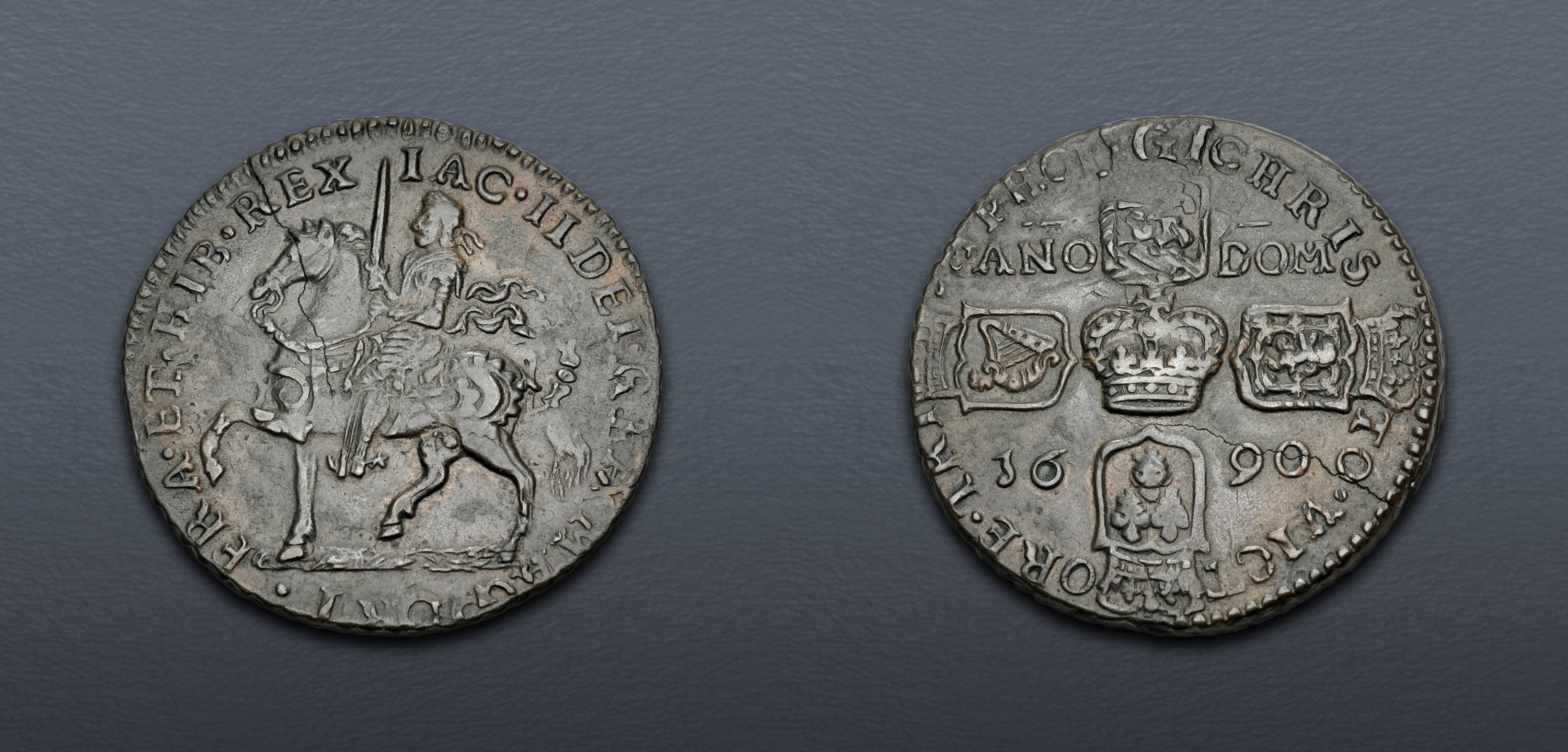IRELAND. James II. 1685-1691. Æ Crown (32.5mm, 14.29 g, 9h). ‘Gunmoney ...