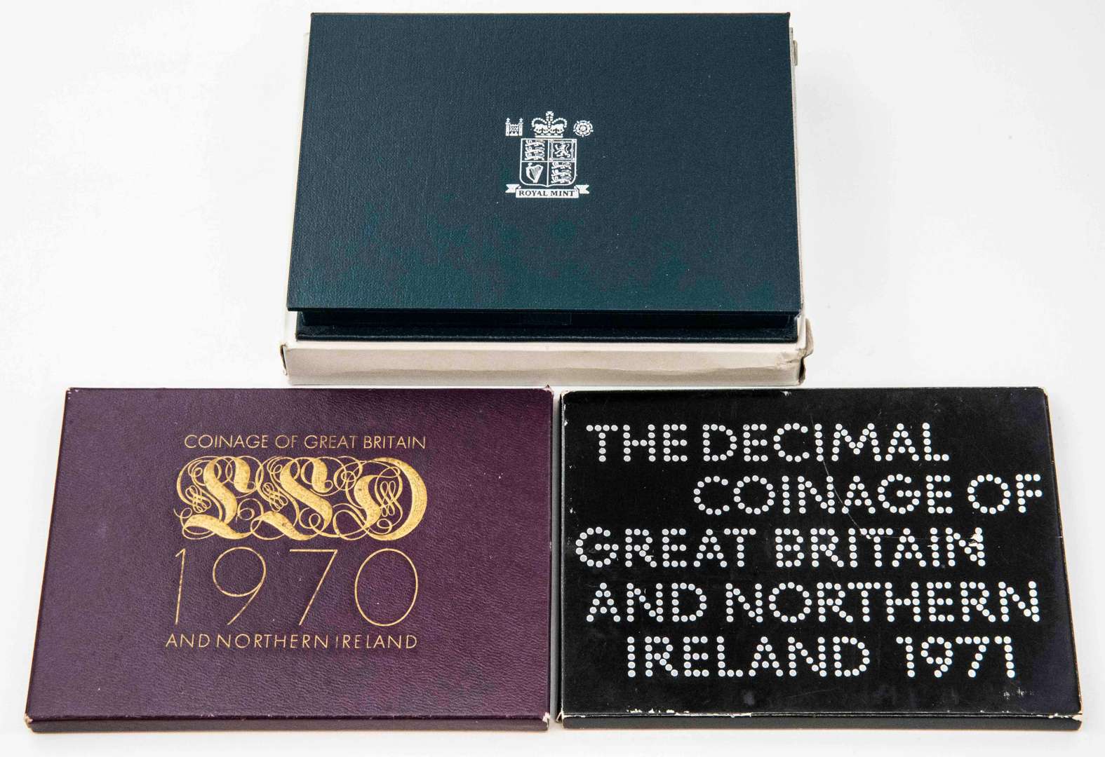 Great Britain 1970, 1971 1997 Proof sets the last a 10-coin One Pence ...
