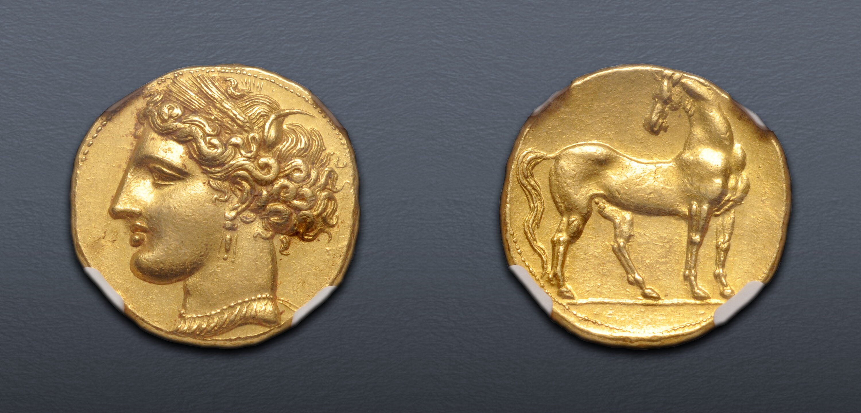 CARTHAGE. Circa 270-264 BC. AV 1½ Shekels – Tridrachm (21.5mm, 12.50 g ...