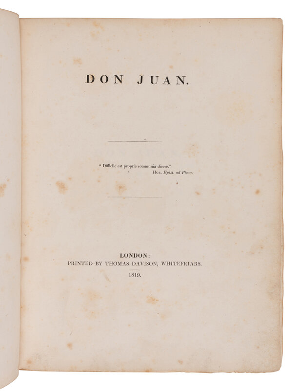 [BYRON, George Gordan, 6th Baron (1788-1824)]. Don Juan. London: Thomas ...