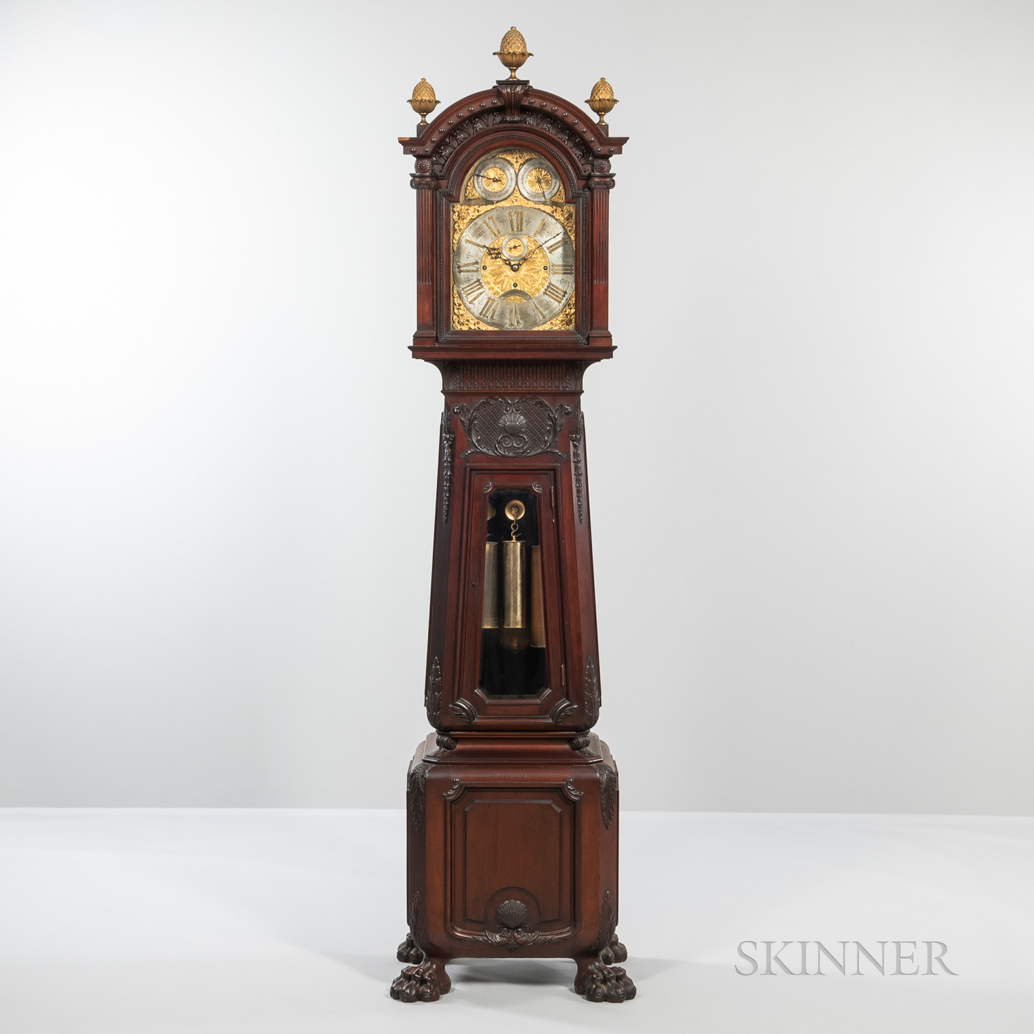Bigelow Kennard & Co. Carved Mahogany Quarter-chiming Hall Clock | Barnebys