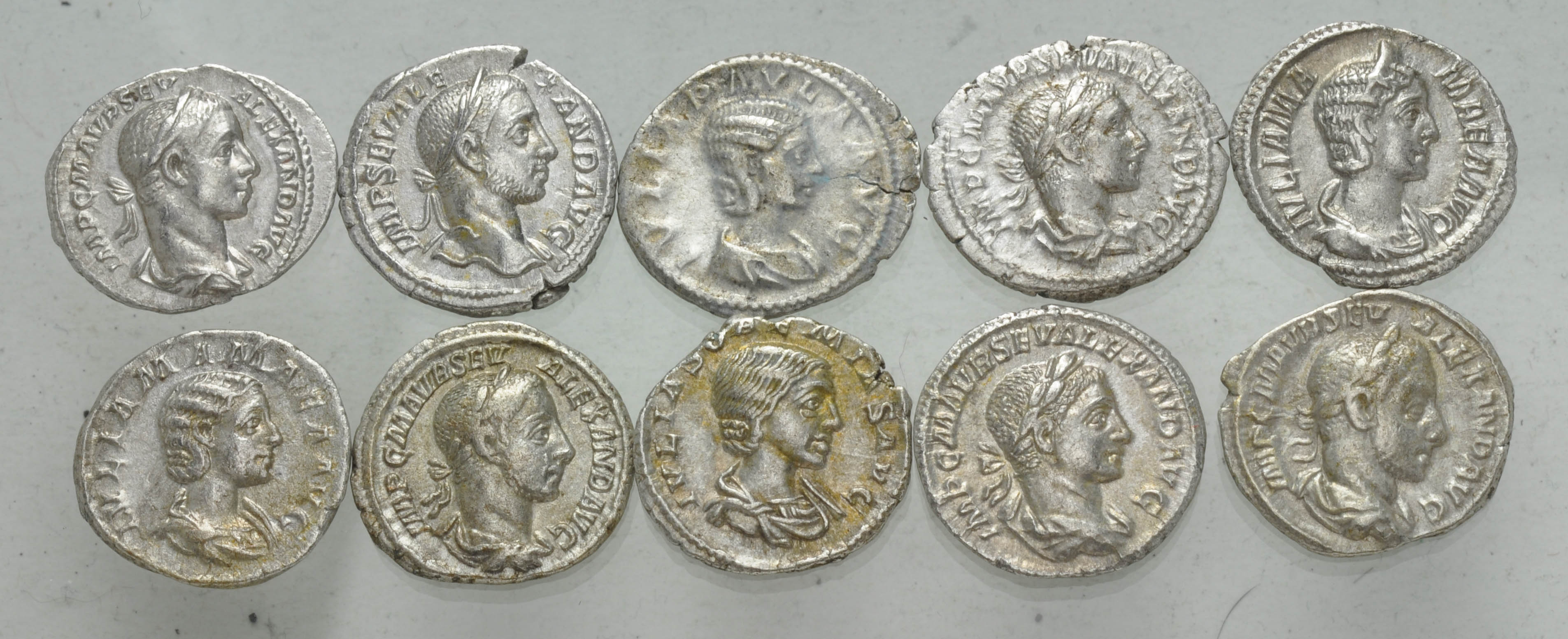 ROMAN. Imperial. Lot of ten (10) AR Denarii mostly of Severus Alexander ...