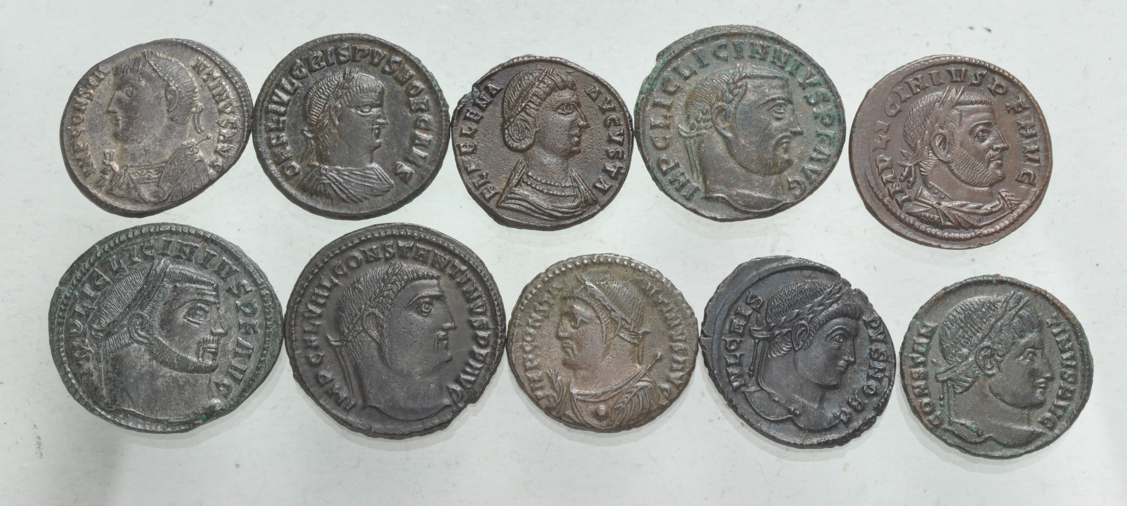 ROMAN. Imperial. Lot of ten (10) late Æ Follis of the Constantinian ...