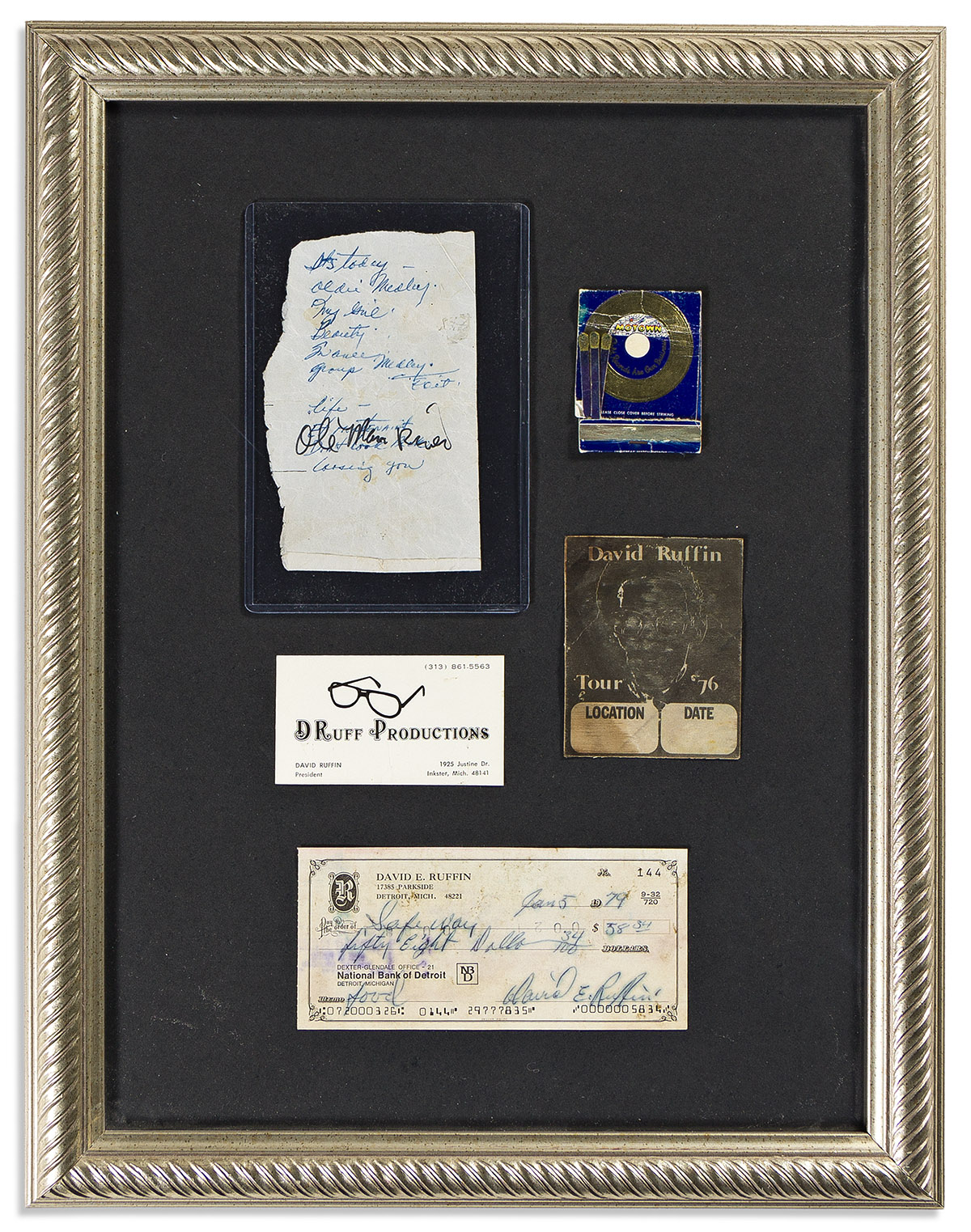 (ENTERTAINMENT--MUSIC.) Group of 4 framed displays of Temptations ...