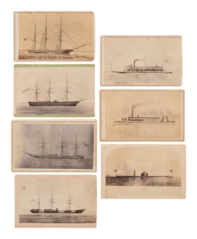 [CIVIL WAR]. A group of 7 CDV engravings of Union warships, incl. USS ...