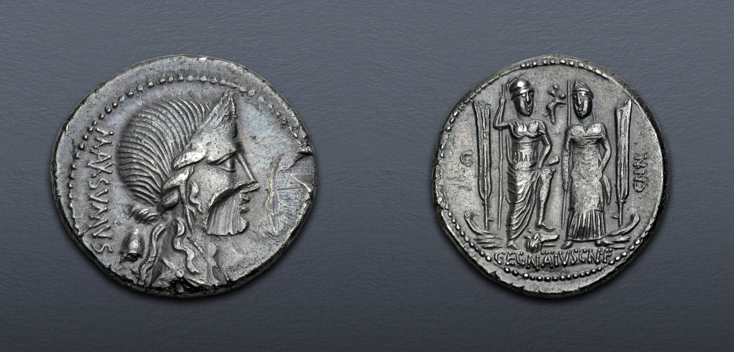 Cn. Egnatius Cn.f. Cn.n. Maxsumus. 76 BC. AR Denarius (19mm, 4.00 g, 9h ...