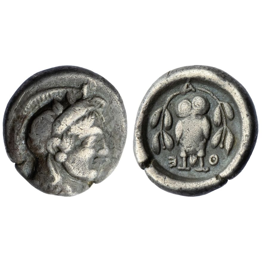 Attica, Athens, AR Triobol, struck 490-430 BC, helmeted head of Athena ...