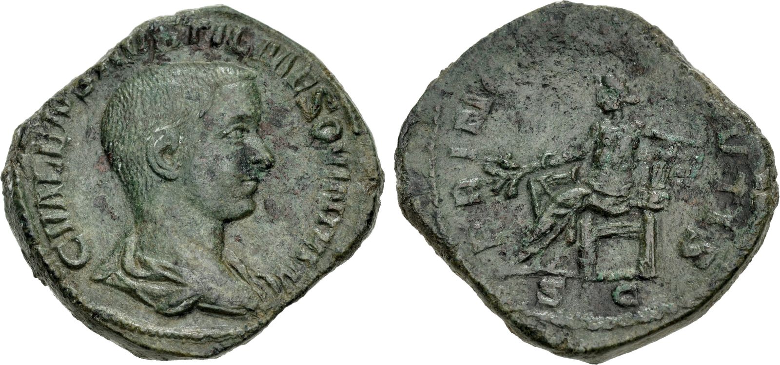 Hostilian. As Caesar, AD 250-251. Æ Sestertius (31.5mm, 22.54 g, 6h ...