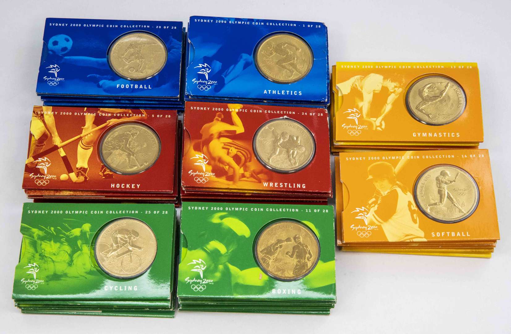 Five Dollars 2000 Olympic Games issues on cards, various types (50 ...