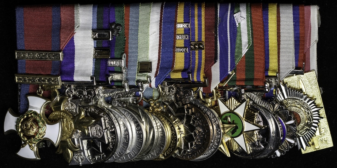 The mounted D.S.O., O.B.E., M.C. group of eighteen medals worn by Major ...