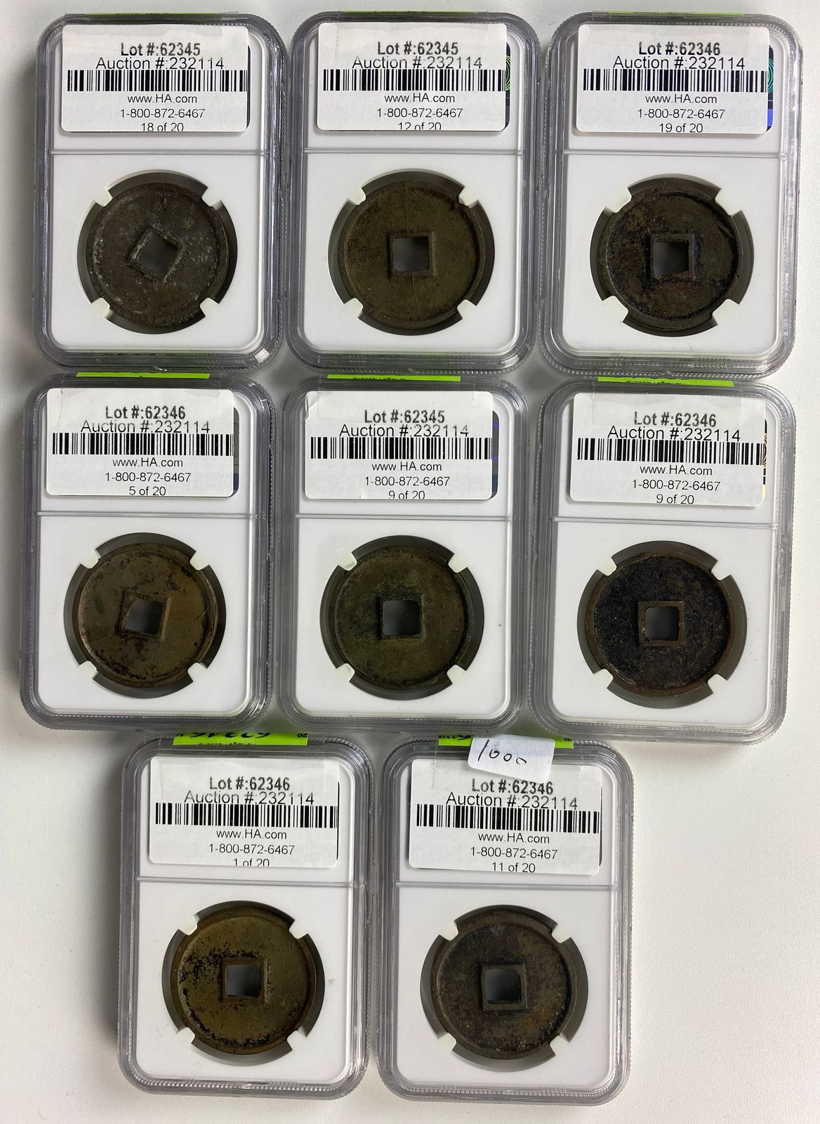 WORLD. China. Lot of eight (8) encapsulated Æ 10 Cash. | Classical ...