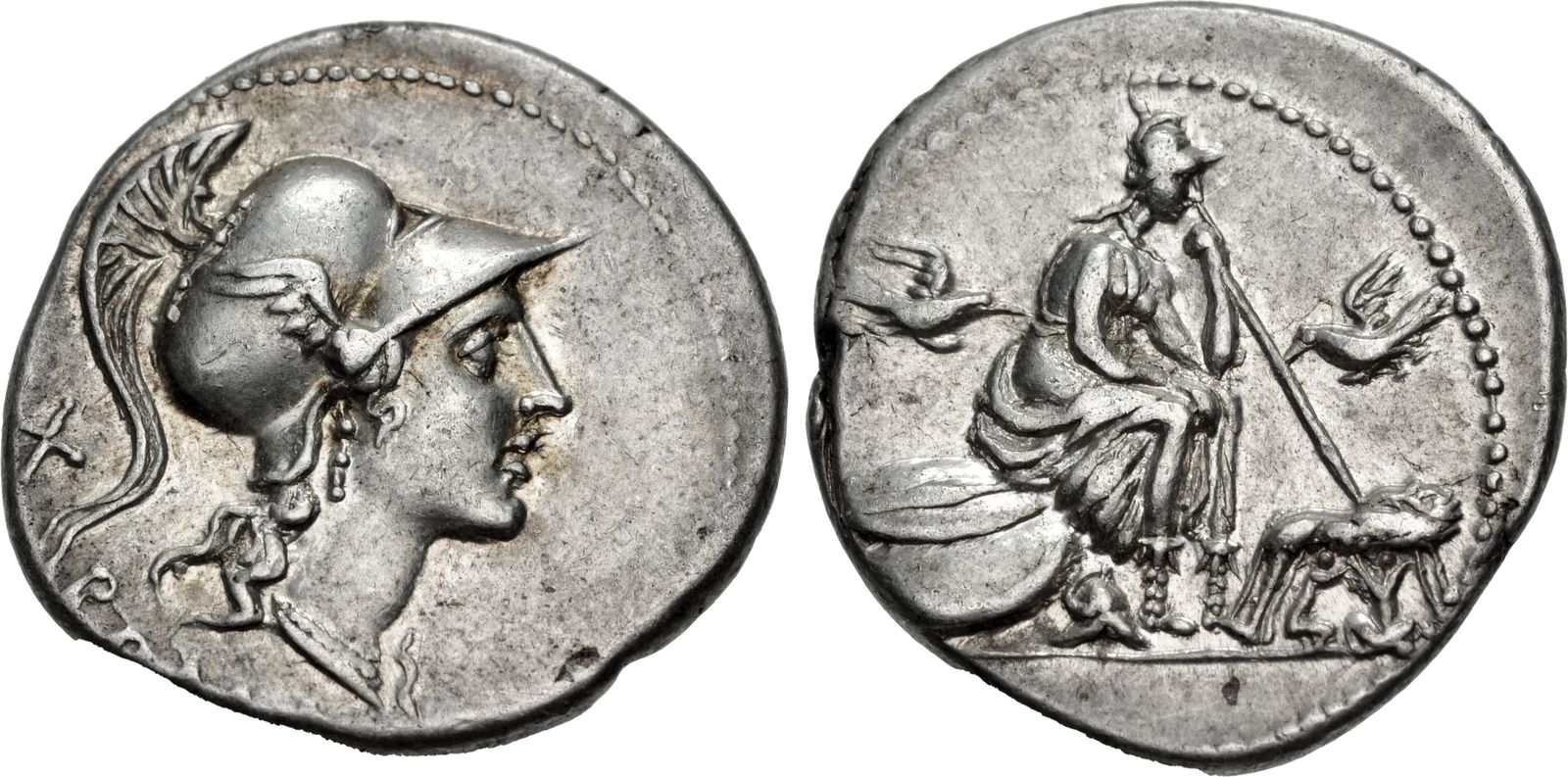 Anonymous. 115-114 BC. AR Denarius (19mm, 3.89 g, 11h). Unmarked series ...