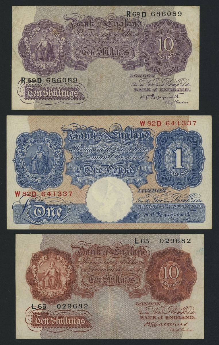 Bank of England, [11 notes] 10/- Shillings, £1, £5, £10, 1930-1971 ...