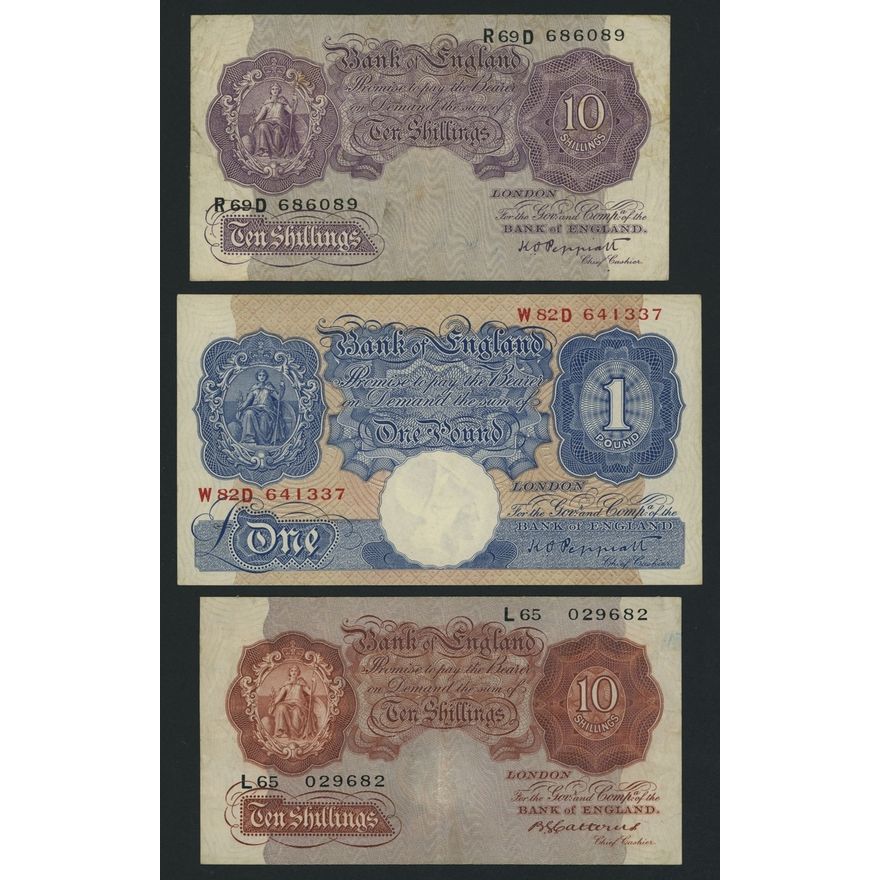 Bank of England, [11 notes] 10/- Shillings, £1, £5, £10, 1930-1971 ...