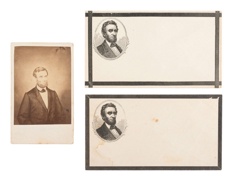 [LINCOLNIANA]. Pair of Lincoln mourning envelopes with CDV portrait ...