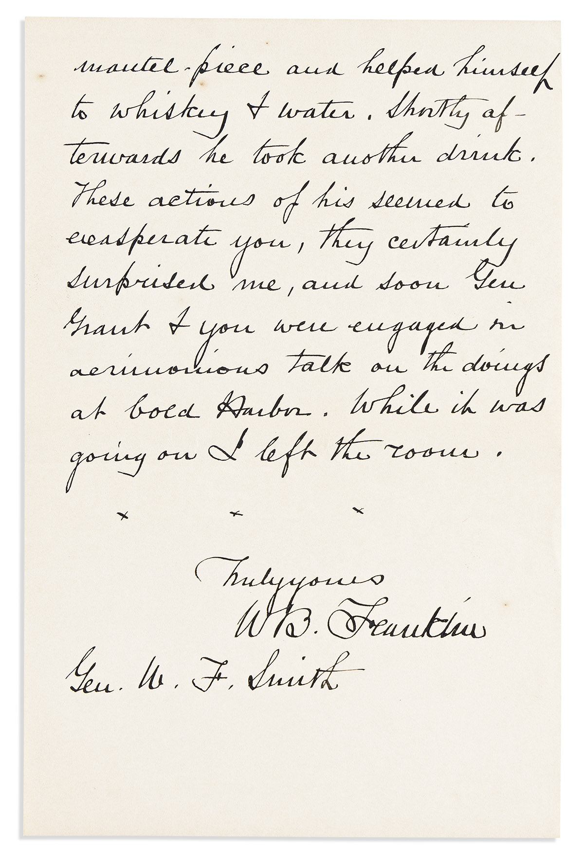 FRANKLIN, WILLIAM BUEL. Autograph Letter Signed, to General William ...
