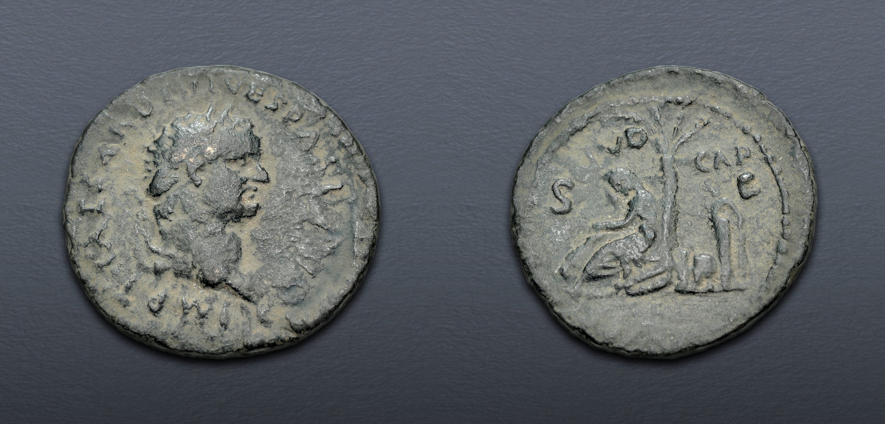 Titus. AD 79-81. Æ Semis (21mm, 4.32 g, 6h). “Judaea Capta ...
