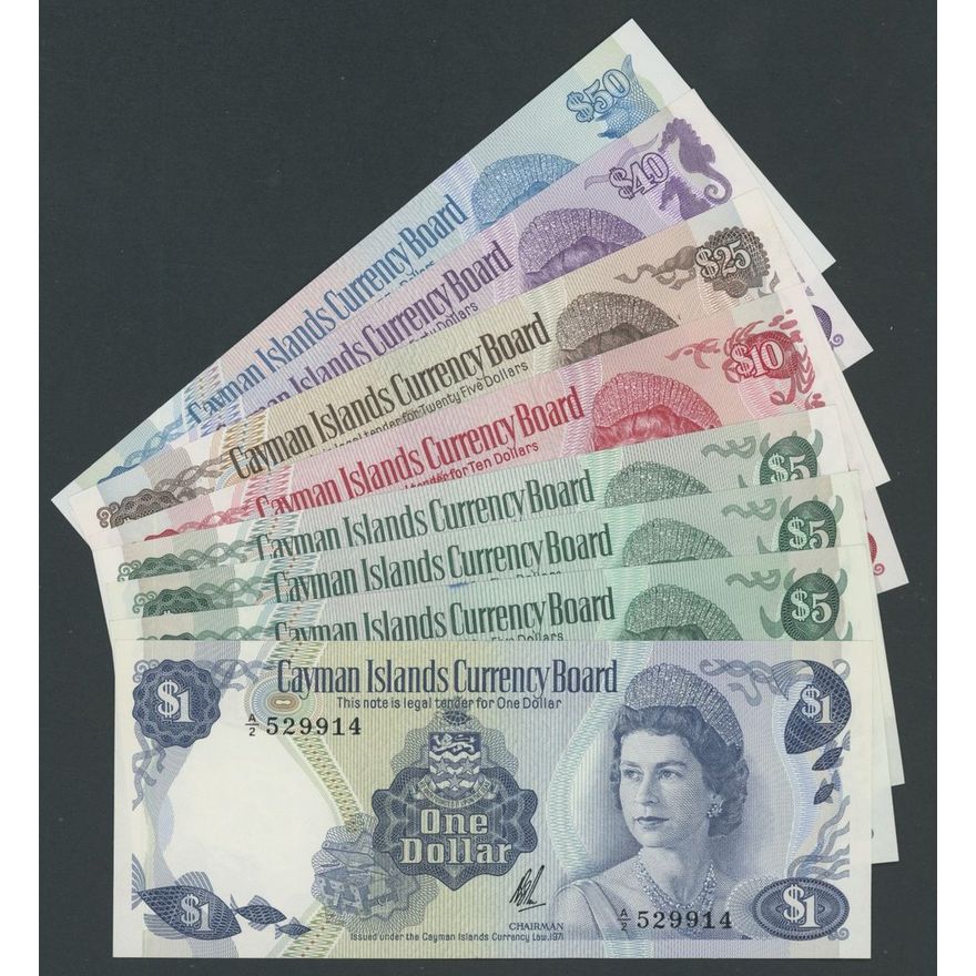Cayman Islands Currency Board, [8 notes] 1$, 5$, 10$, 25$, 40$, 50 ...