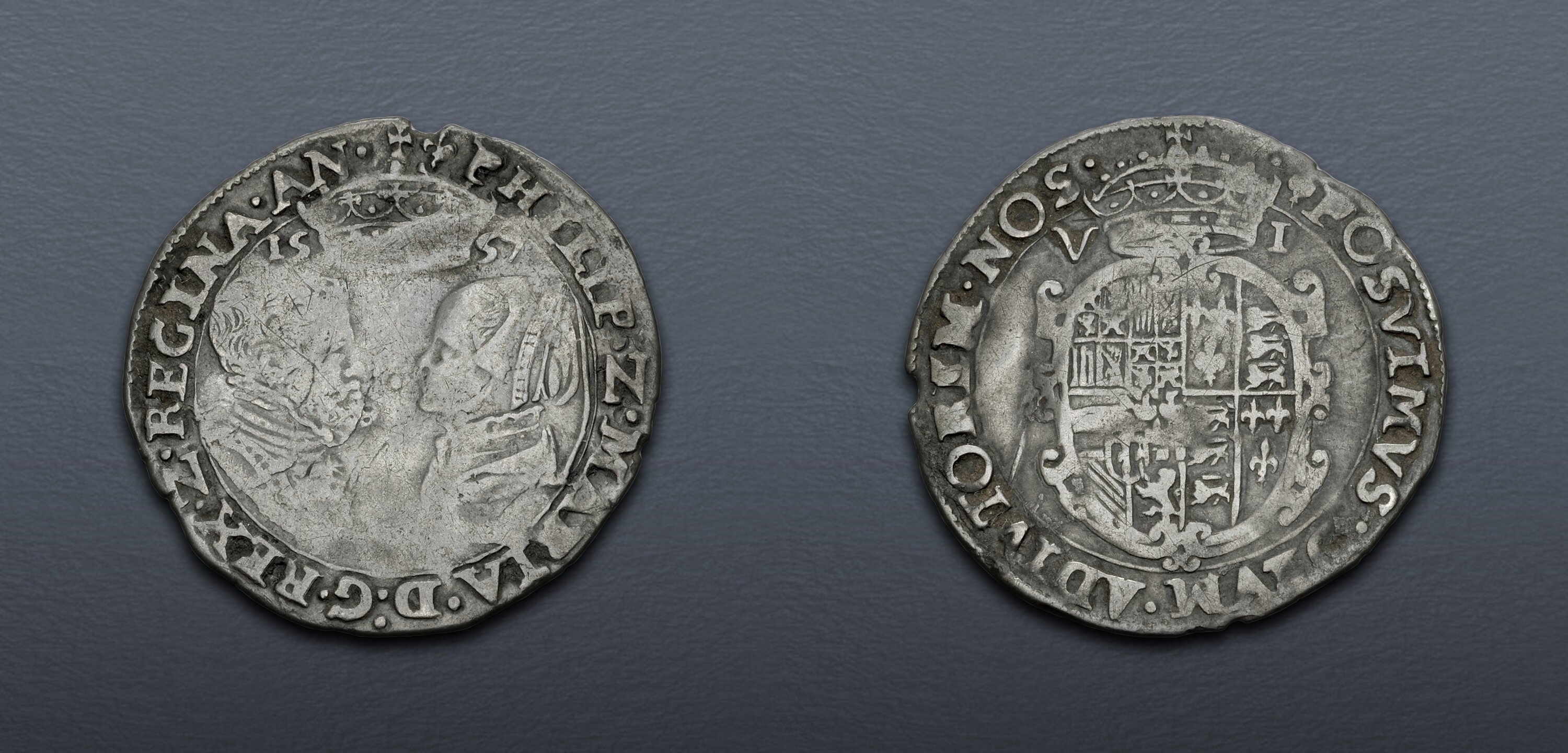 TUDOR. Philip & Mary. 1554-1558. AR Sixpence (27mm, 2.77 g, 3h). Tower ...