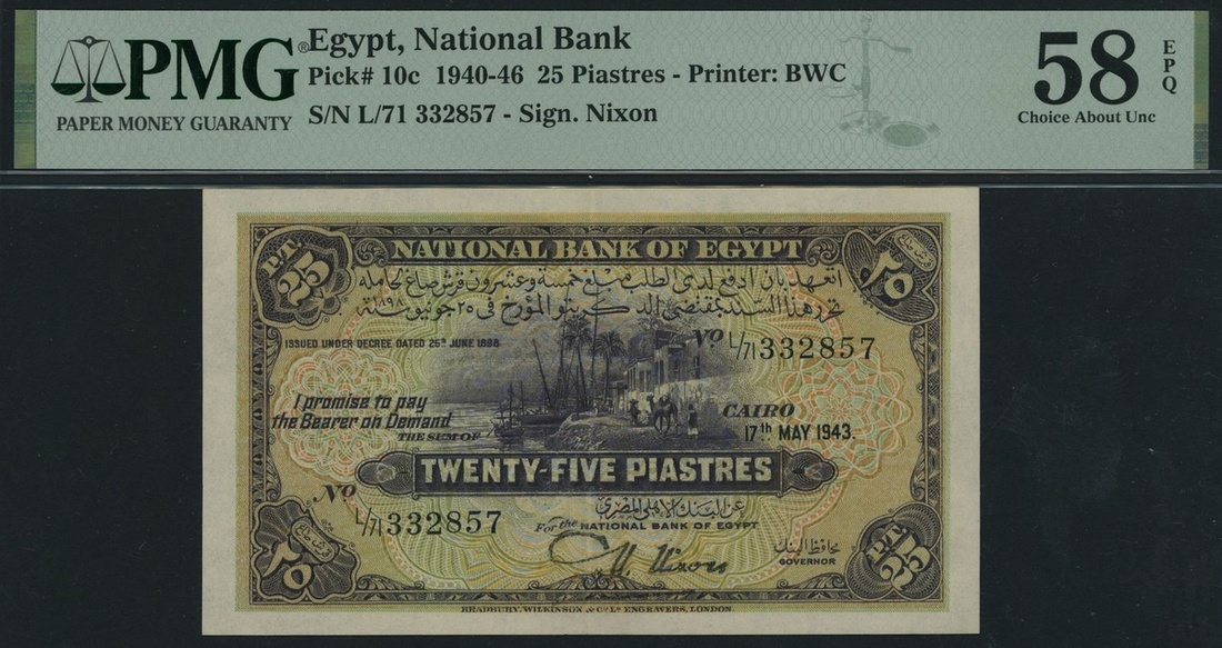 National Bank of Egypt, 25 Piastres, Cairo, 17th May 1943, serial ...