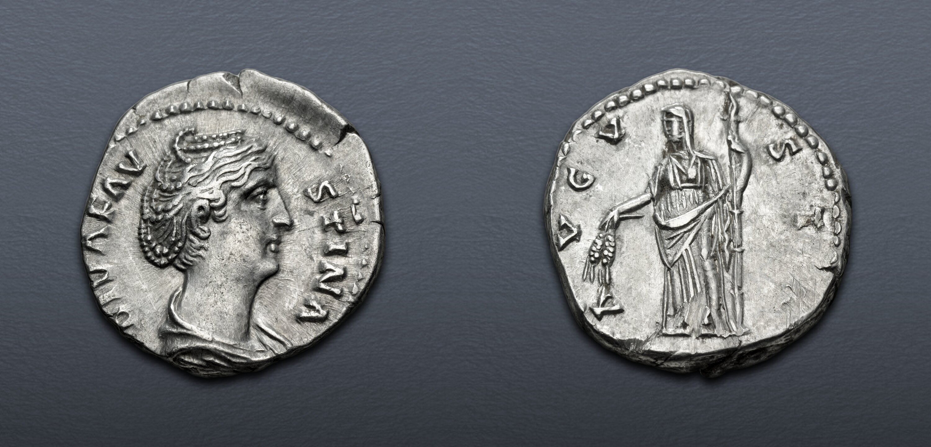 Diva Faustina Senior. Died AD 140/1. AR Denarius (17.5mm, 3.49 g, 6h ...