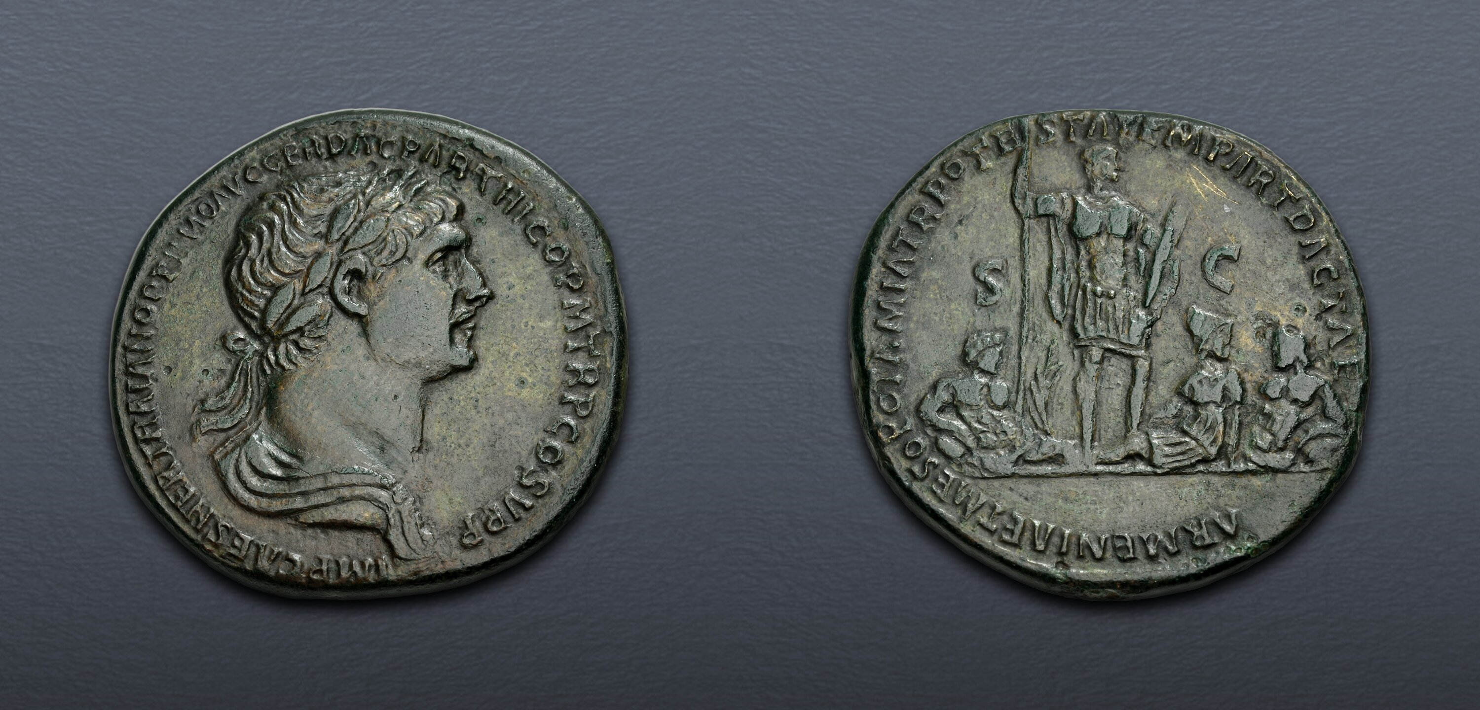 Trajan. AD 98-117. Æ Sestertius (32.5mm, 21.63 g, 6h). Rome mint. Struck after 20 February AD ...