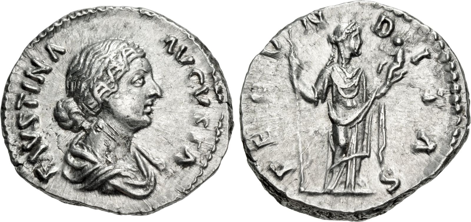 Faustina Junior. Augusta, AD 147-175. AR Denarius (18.5mm, 3.43 g, 12h ...