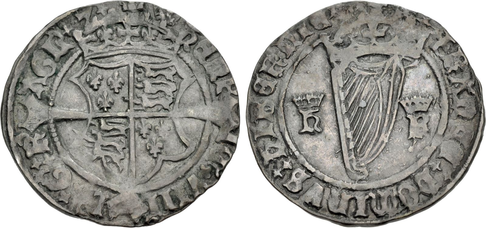 IRELAND. Henry VIII. 1509-1547. AR Groat (24mm, 2.57 g, 5h). First Harp ...