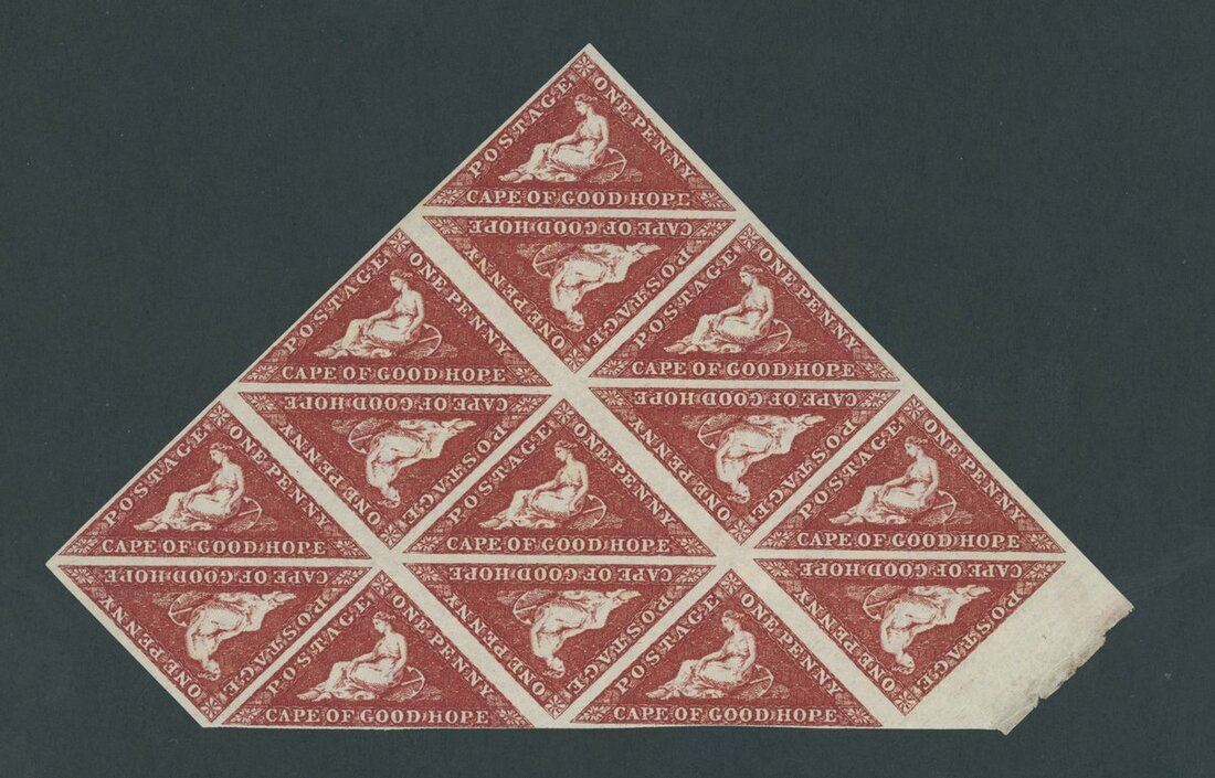 Cape of Good Hope 1863-64 De la Rue 1d. deep carmine red, a block of ...