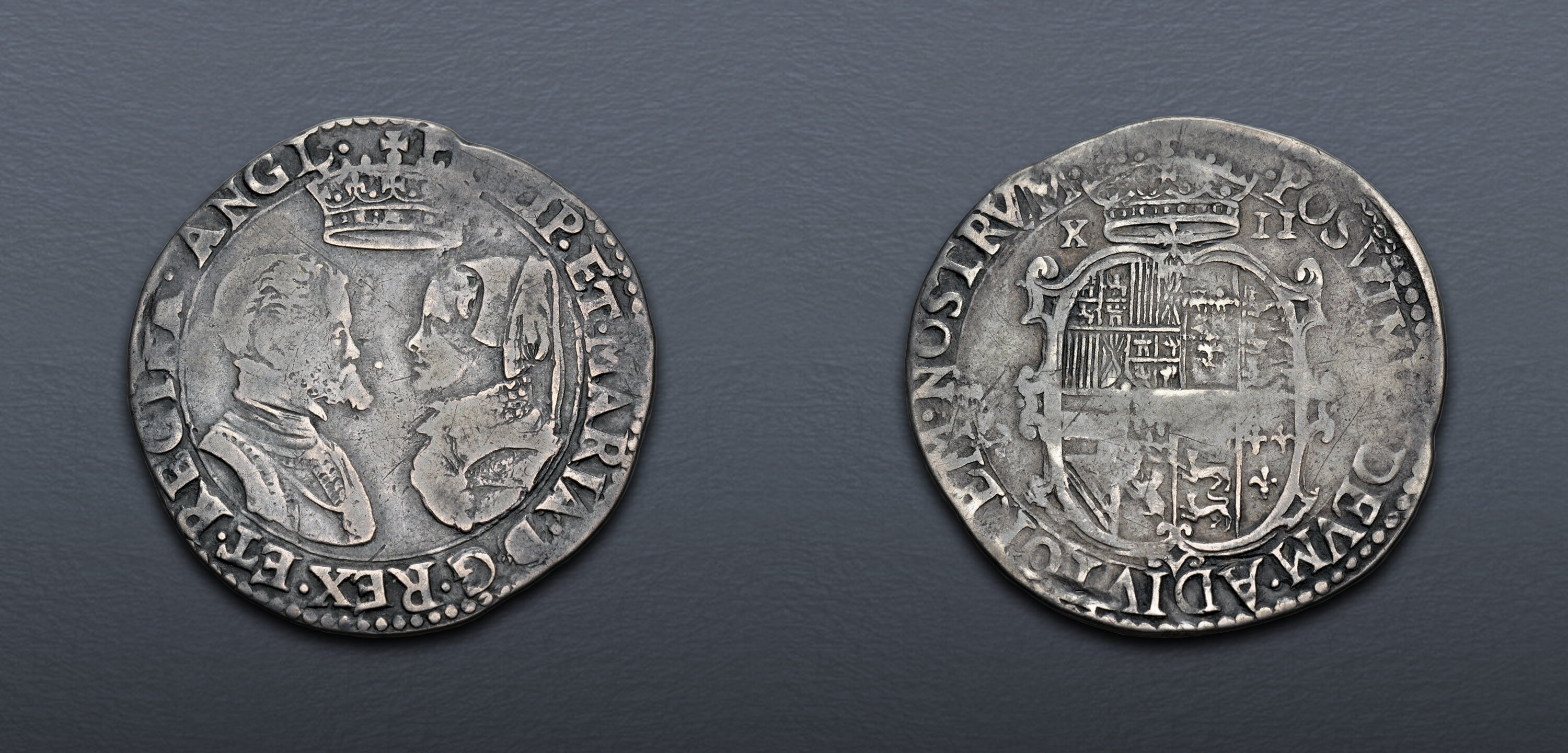 TUDOR. Philip & Mary. 1554-1558. AR Shilling (31mm, 5.87 g, 8h). Tower ...