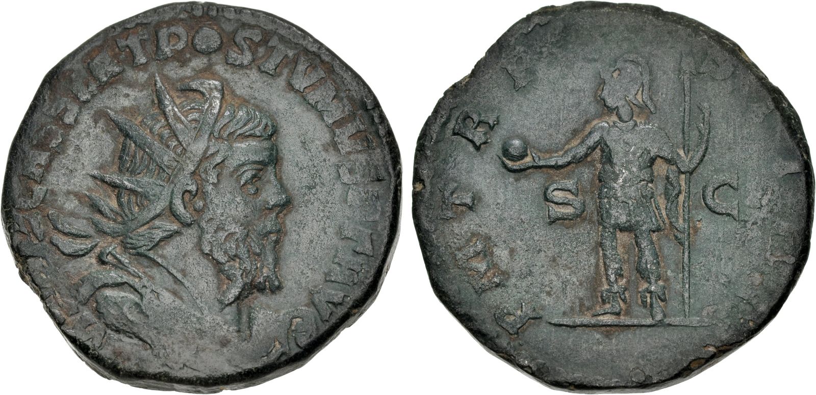 Postumus. Romano-Gallic Emperor, AD 260-269. Æ Double Sestertius (30mm ...