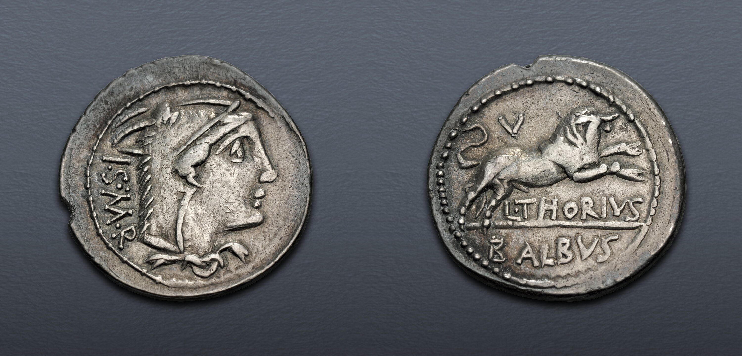 L. Thorius Balbus. 105 BC. AR Denarius (21mm, 3.75 g, 4h). Rome mint ...