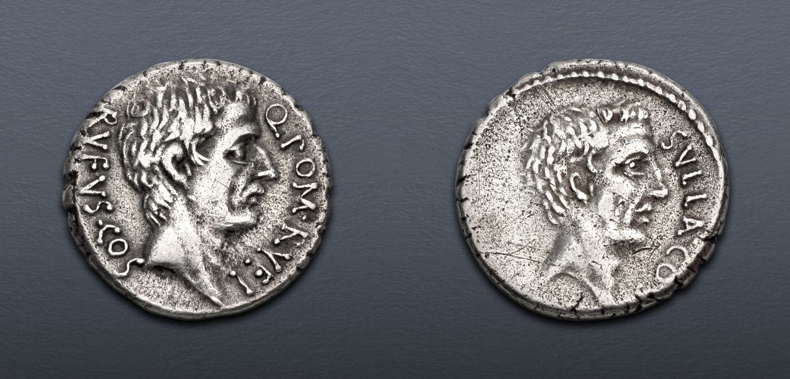 Q. Pompeius Rufus. 54 BC. AR Denarius (17mm, 3.89 g, 12h). Rome mint ...