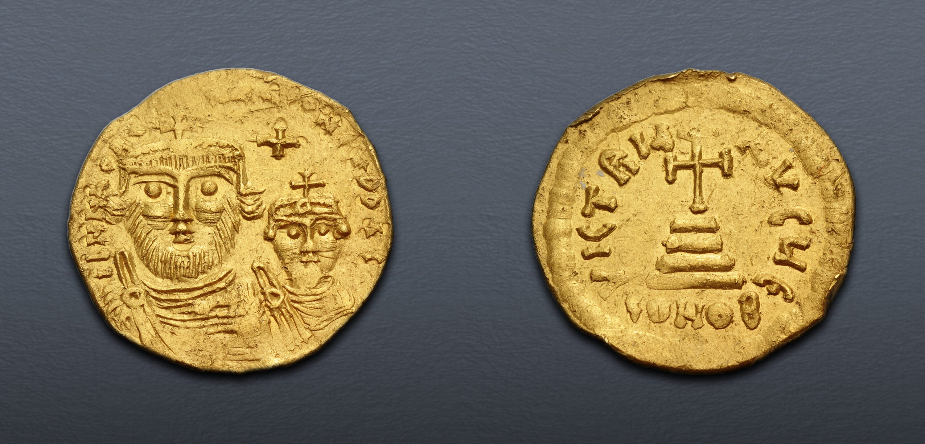 Heraclius, with Heraclius Constantine. 610-641. AV Solidus (19.5mm, 4. ...
