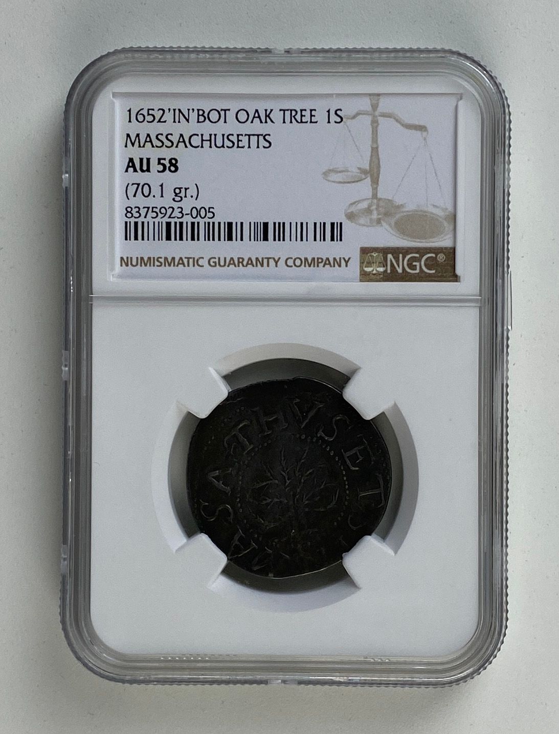 Colonial. 1652 Massachusetts Oak Tree Shilling. Salmon 3-D; Noe 5; W ...