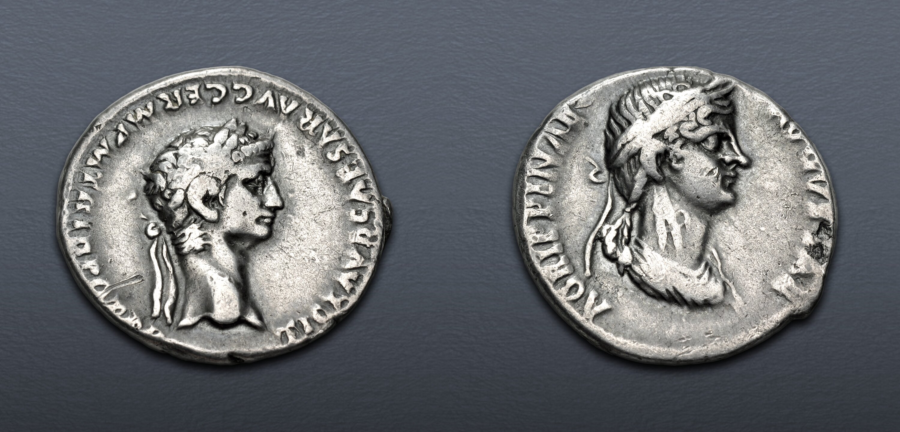 Claudius, with Agrippina Junior. AD 41-54. AR Denarius (18mm, 3.56 g ...