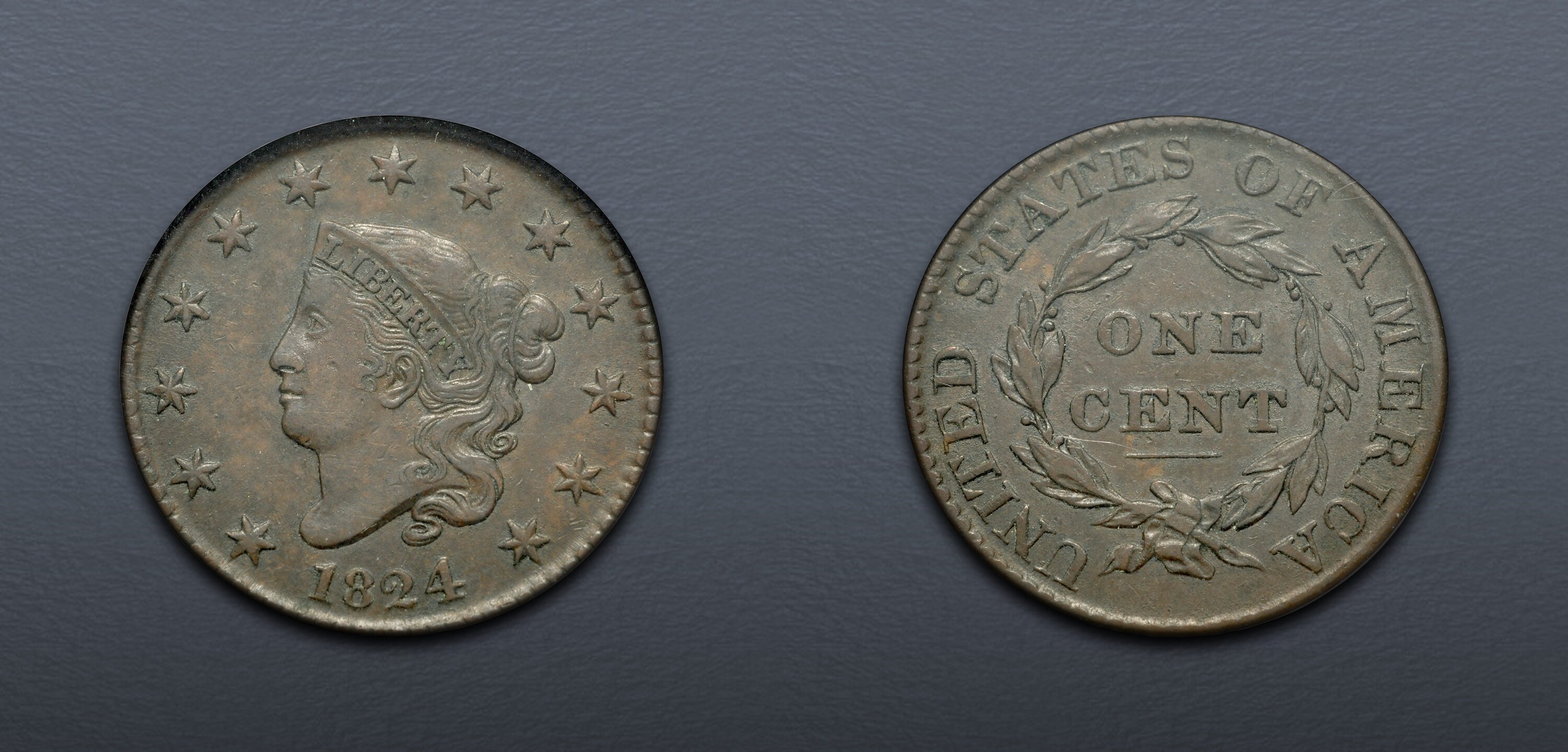1824 Large Cent. N-2. Rarity 2. ANACS EF 40. 323809. Attractive brown ...