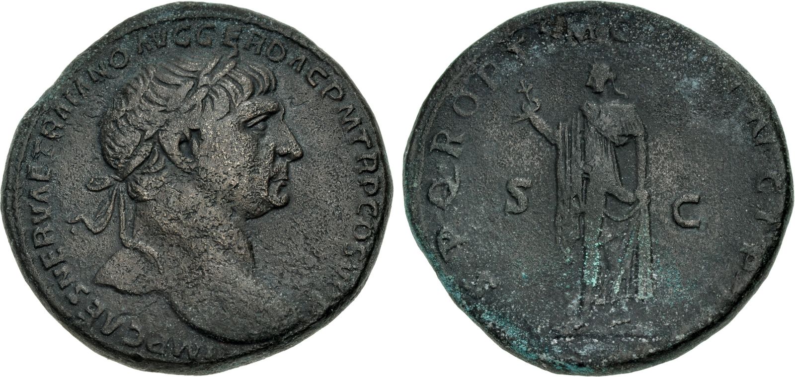 Trajan. AD 98-117. Æ Sestertius (32mm, 26.53 g, 6h). Rome mint. Struck ...