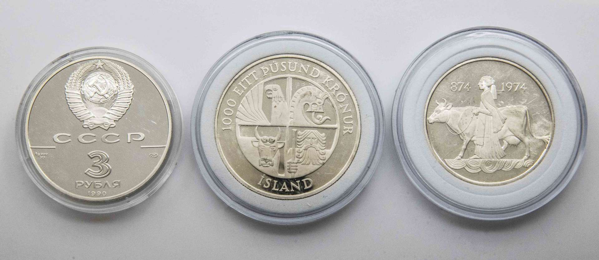 Iceland Proof 500 and 1000 Kronur 1100th anniversary; plus Russia ...