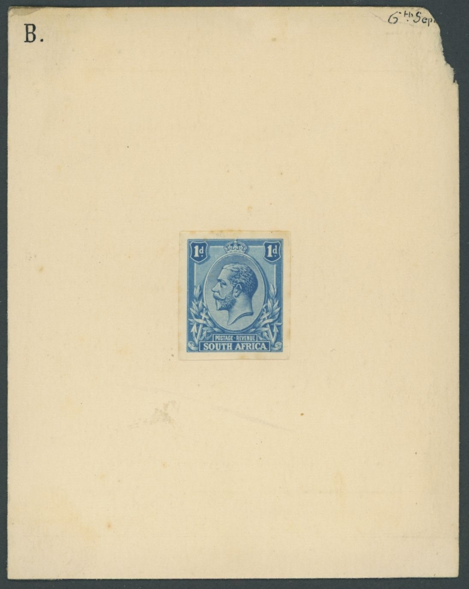 South Africa Later Issues Essays 1d. King's Head design in blue, stamp ...