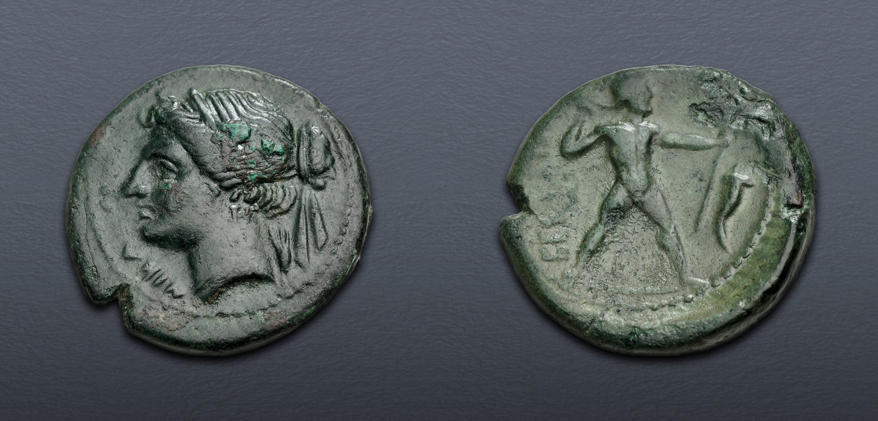 BRUTTIUM, The Brettii. Circa 214-211 BC. Æ Half – Triobol (19mm, 3.96 g ...
