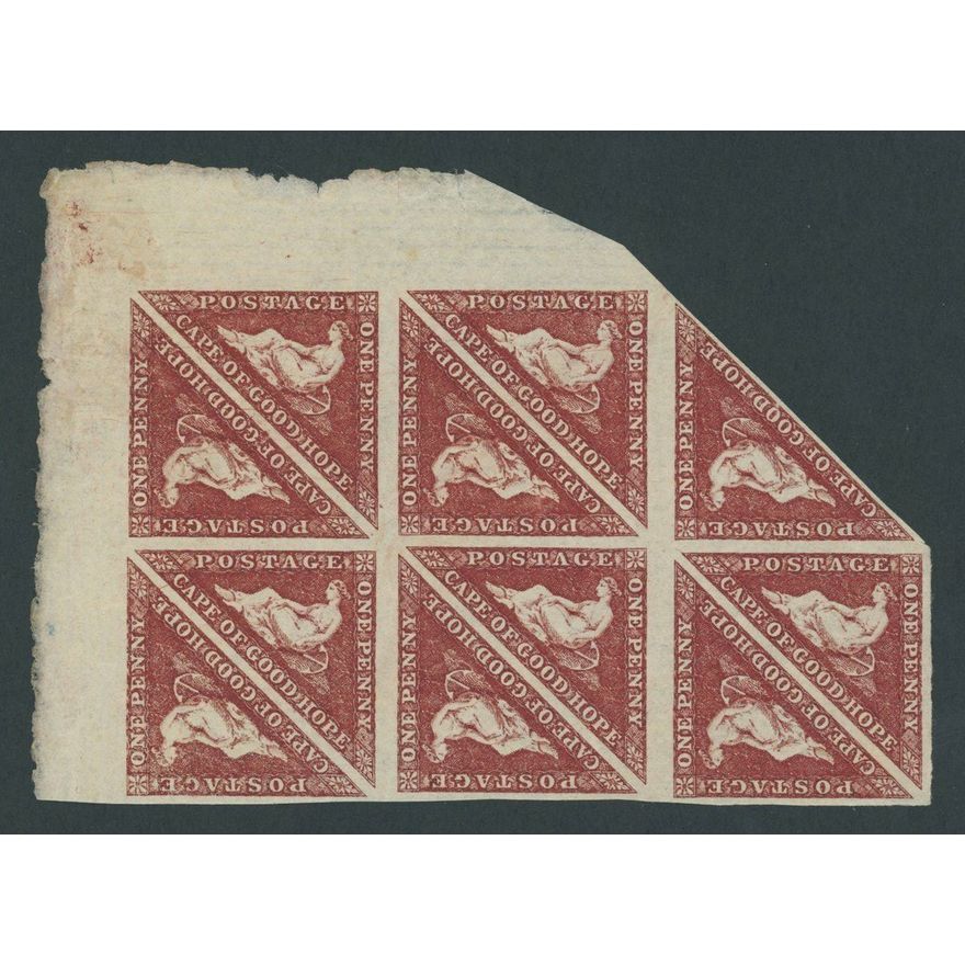 Cape of Good Hope 1863-64 De la Rue 1d. deep carmine red, a block of ...