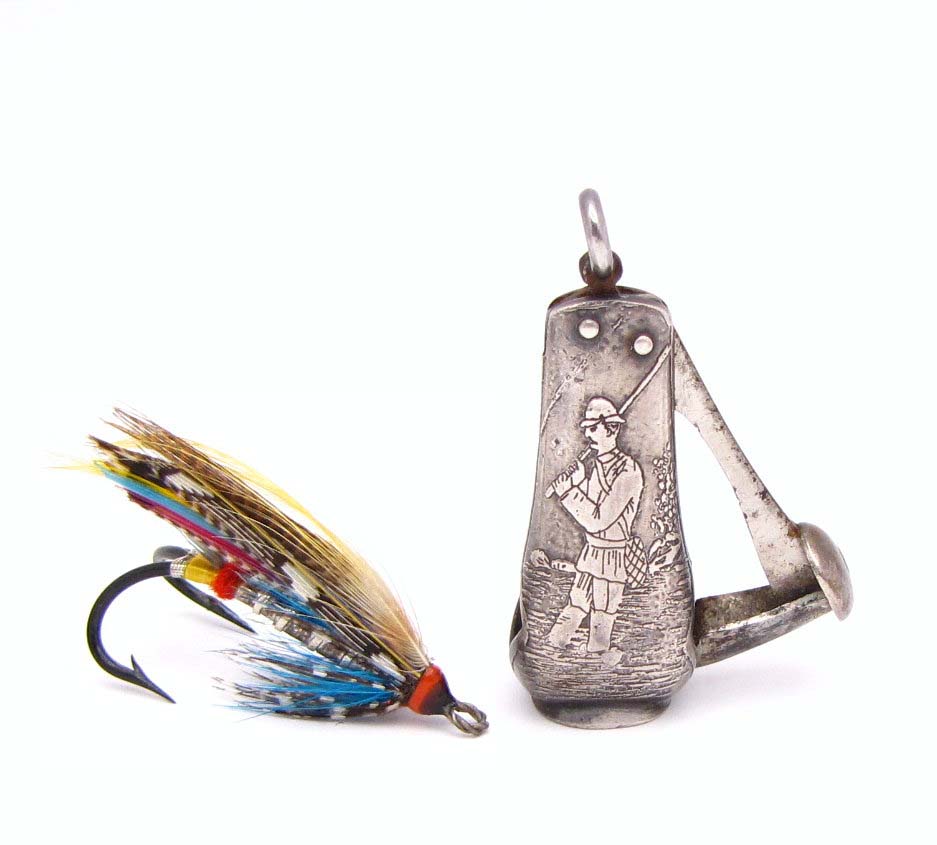 Vintage Cigar Cutter With Raised Fishing Scene | The Angling Marketplace
