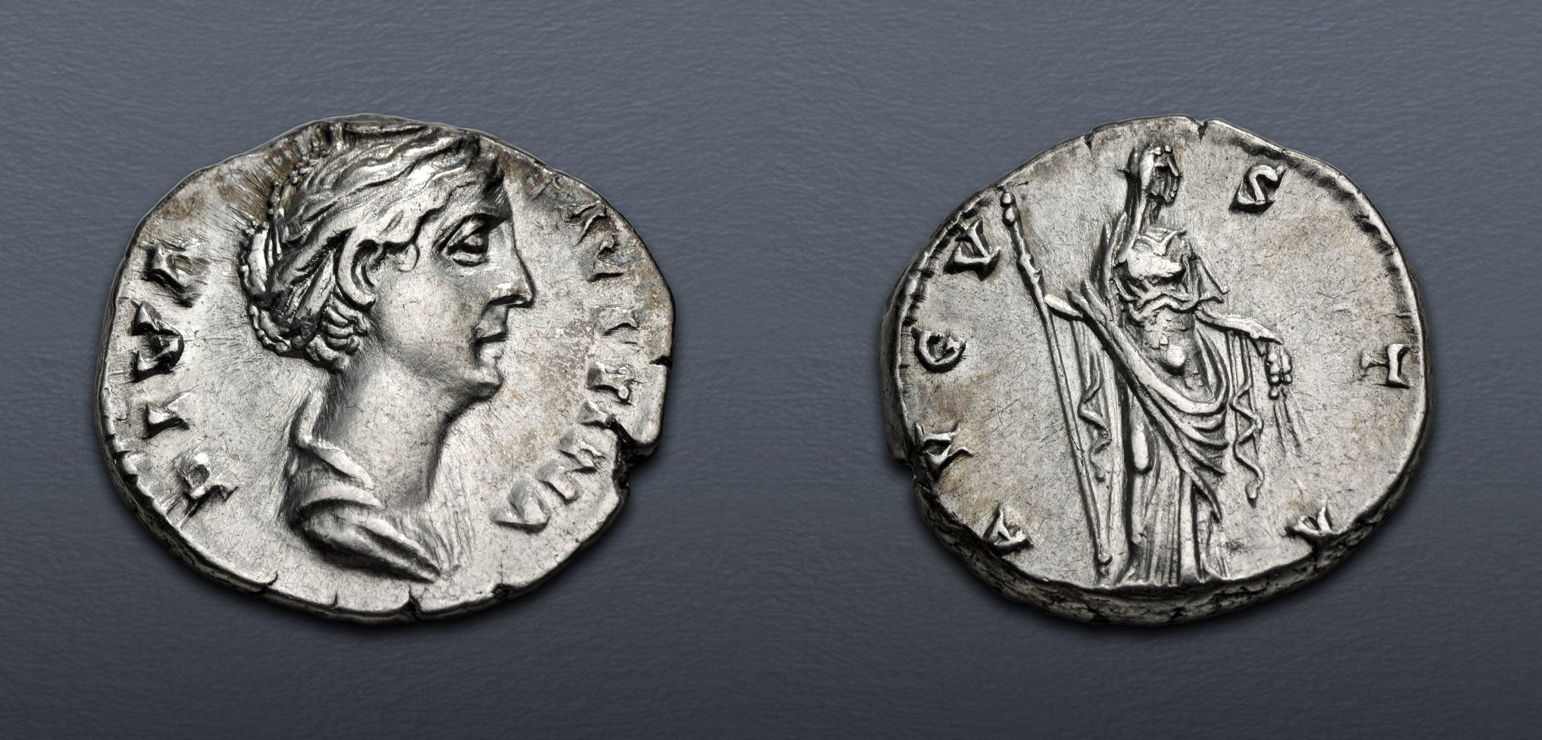 Diva Faustina Senior. Died AD 140/1. AR Denarius (17mm, 4.05 g, 12h ...