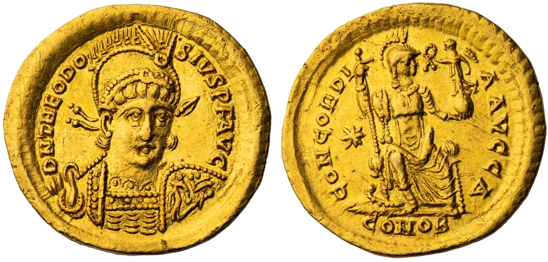 Roman Empire, Theodosius II (AD 402-450), AV Solidus, Constantinople ...