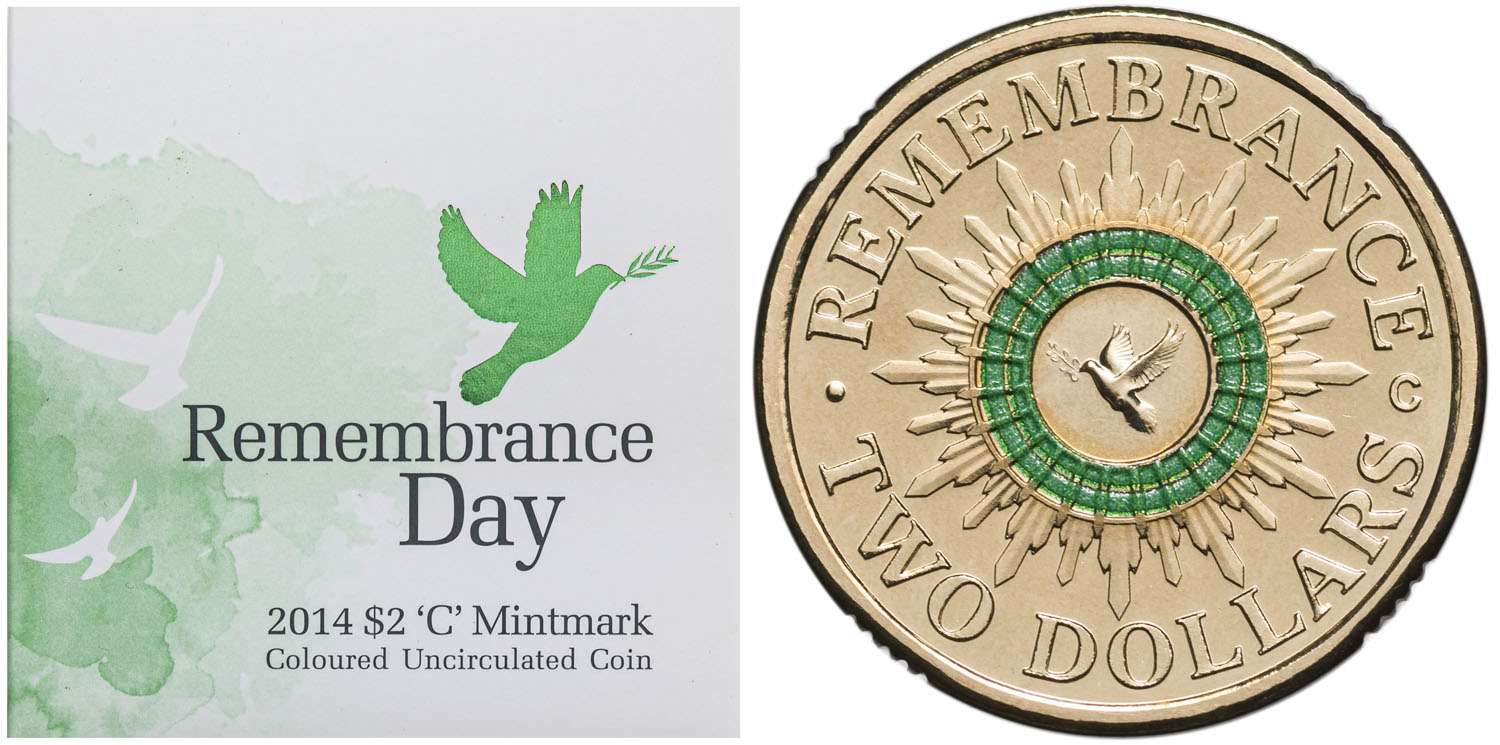Two Dollars 2014 Remembrance Day C mintmark pack | Downies Collectables