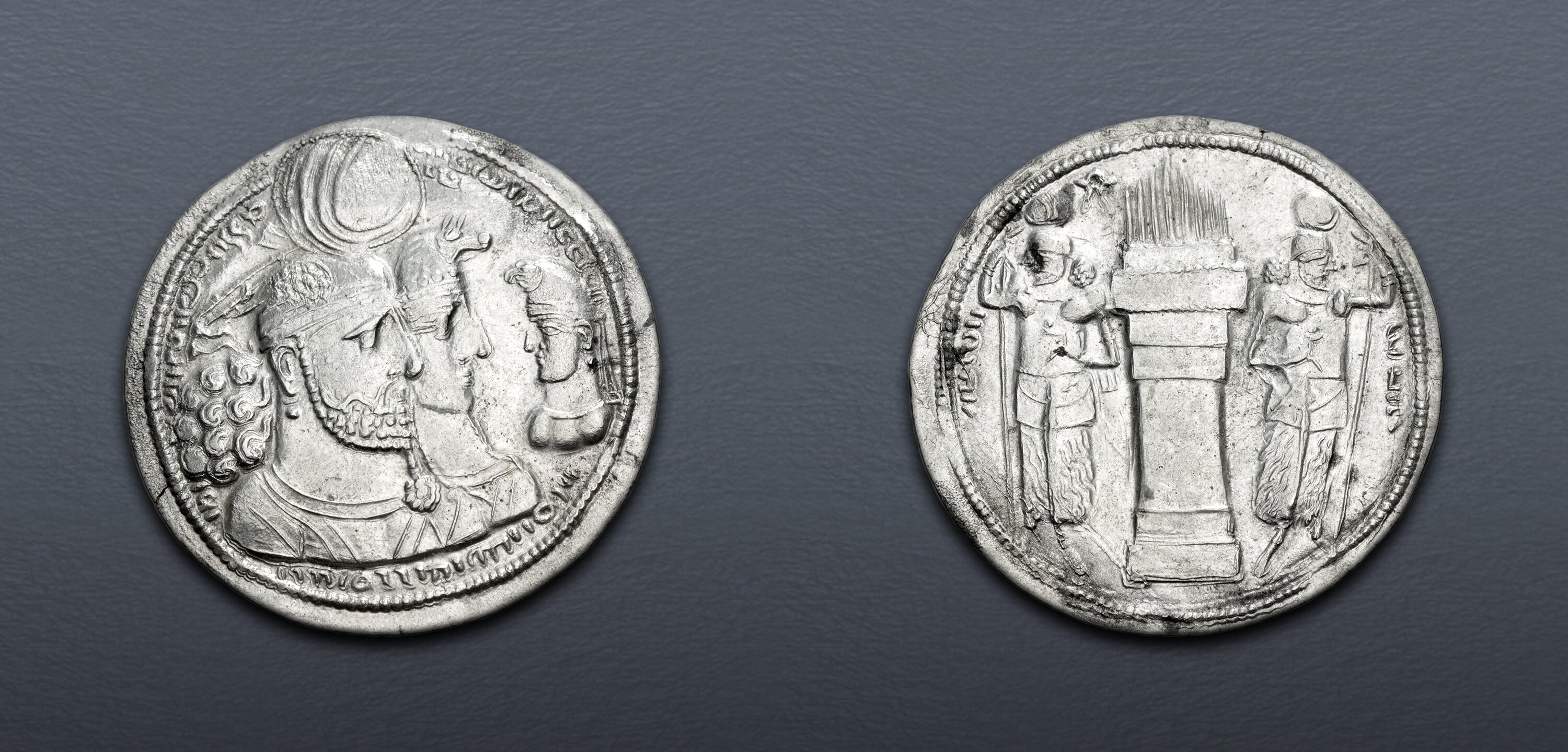 SASANIAN KINGS. Vahrām (Bahram) II, with Queen and Prince 4. AD 276-293 ...