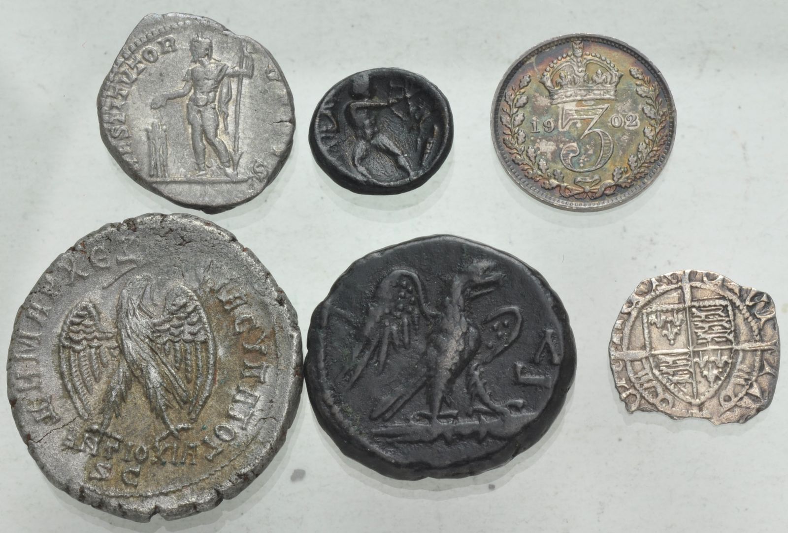 MIXED. Greek - British. Lot of six (6) silver and bronze issues ...