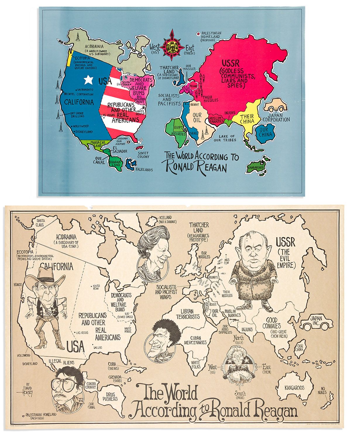 (PICTORIAL MAPS.) David Horsey. The World According to Ronald Reagan ...